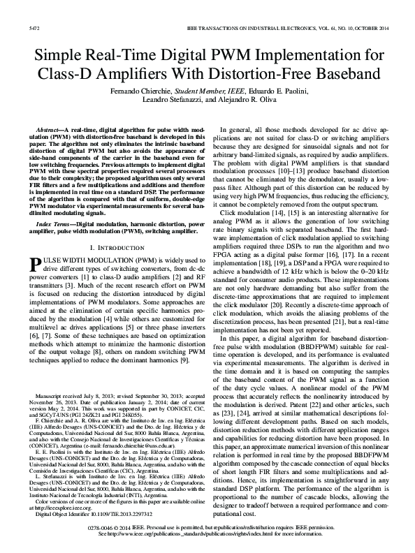 Pdf Simple Real Time Digital Pwm Implementation For Class D Amplifiers With Distortion Free