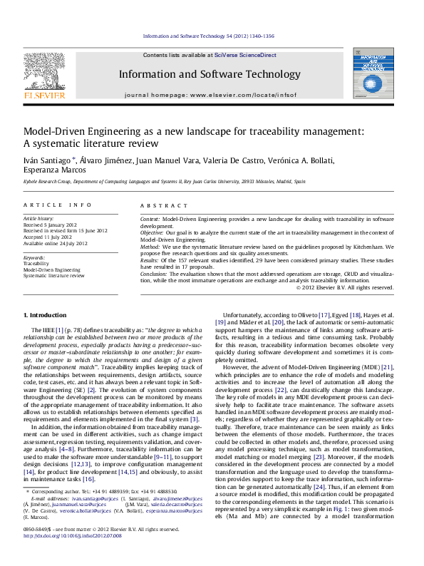 (PDF) Model-Driven Engineering as a new landscape for traceability management: A systematic ...