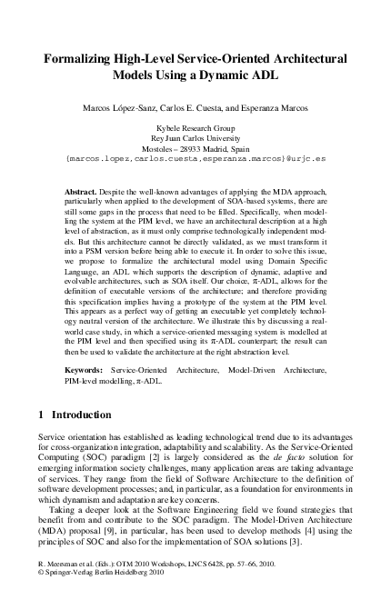 (PDF) Formalizing high-level service-oriented architectural models using a dynamic ADL