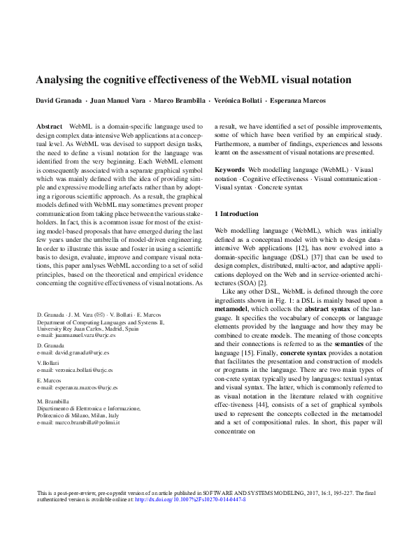 (PDF) Analysing the cognitive effectiveness of the WebML visual notation