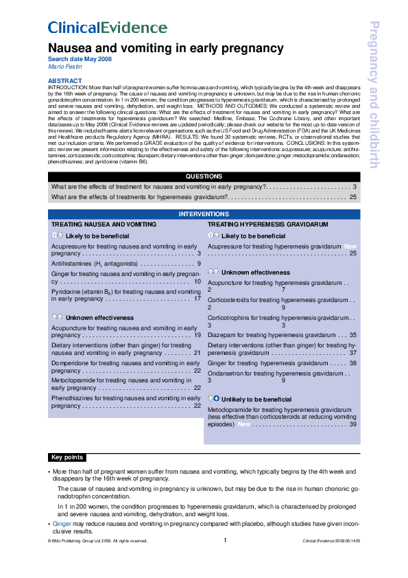 (PDF) Nausea and vomiting in early pregnancy