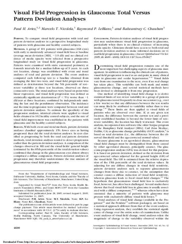 (PDF) Visual Field Progression in Glaucoma: Total Versus Pattern Deviation Analyses