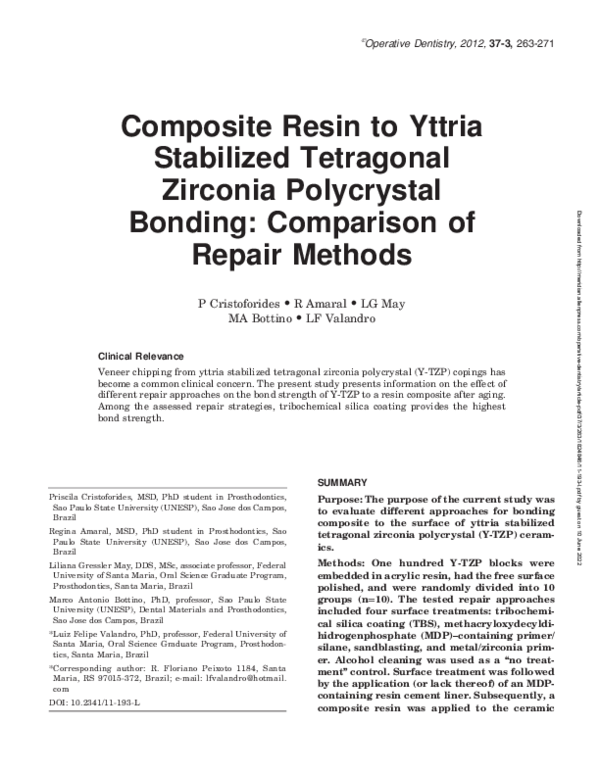 Pdf Bonding Methods For Composite To Y Tzp Ceramics