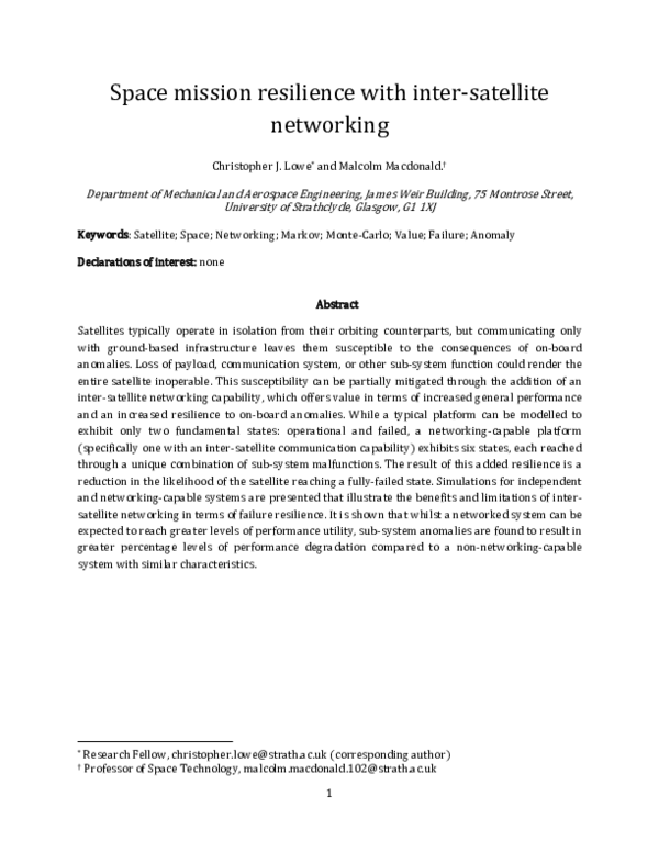 (PDF) Space mission resilience with inter-satellite networking