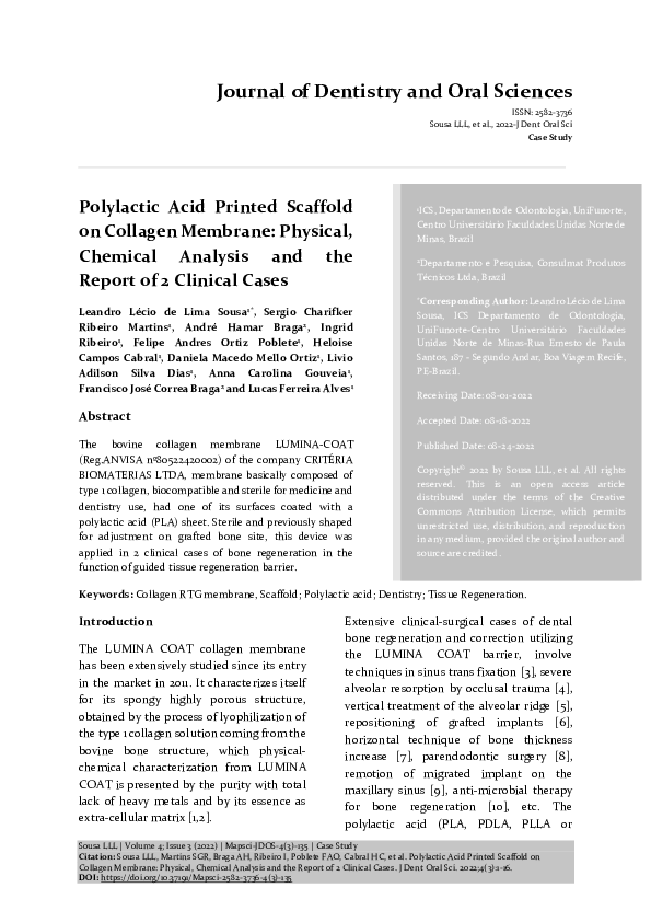 (PDF) Polylactic Acid Printed Scaffold on Collagen Membrane: Physical ...