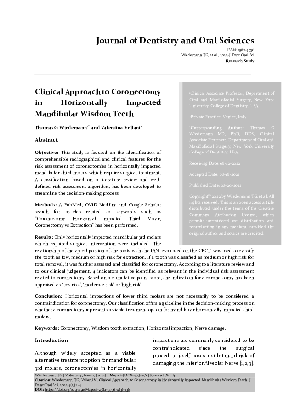 (PDF) Clinical Approach to Coronectomy in Horizontally Impacted ...