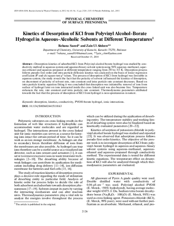 (PDF) Kinetics of desorption of KCL from polyvinyl alcohol-borate ...