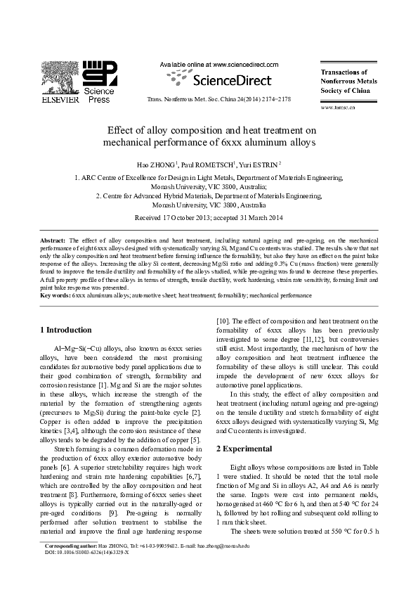 (PDF) Effect of alloy composition and heat treatment on mechanical ...