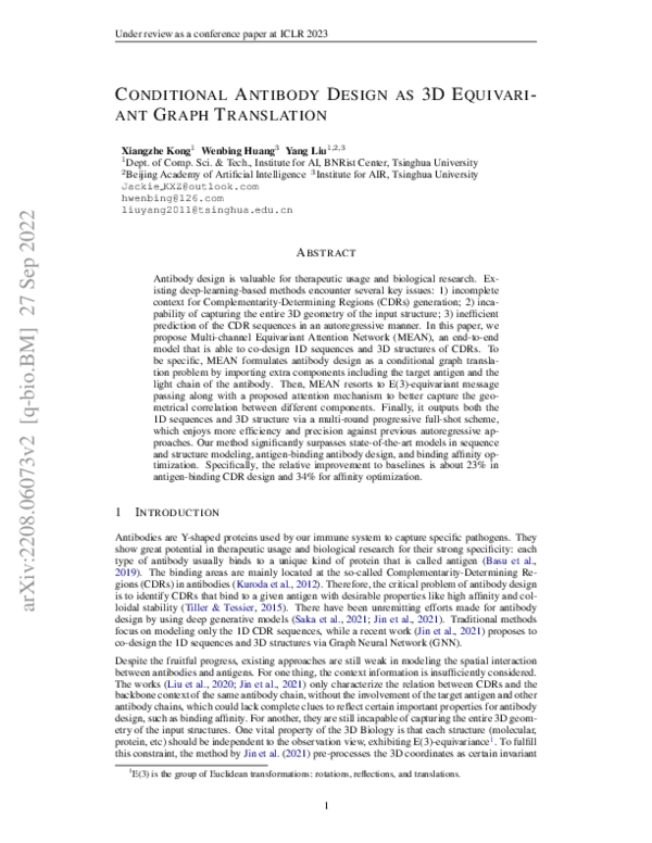 (PDF) Conditional Antibody Design as 3D Equivariant Graph Translation (PDF) Conditional Antibody Design as 3D Equivariant Graph Translation