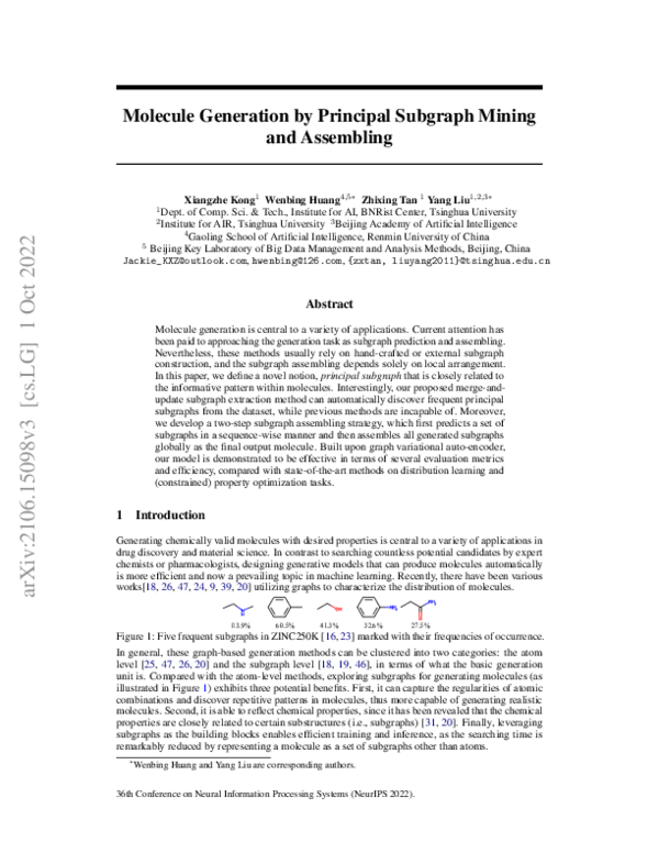 (PDF) Molecule Generation by Principal Subgraph Mining and Assembling