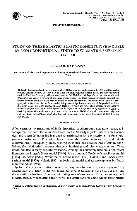 (PDF) Study of three elastic-plastic constitutive models by non-proportional finite deformations ...