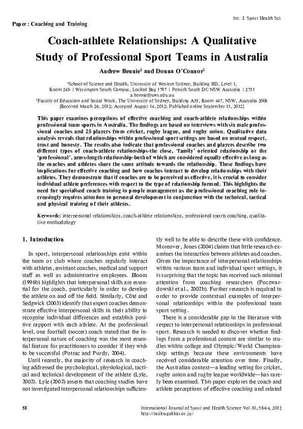 (PDF) Coach-athlete Relationships: A Qualitative Study of Professional ...