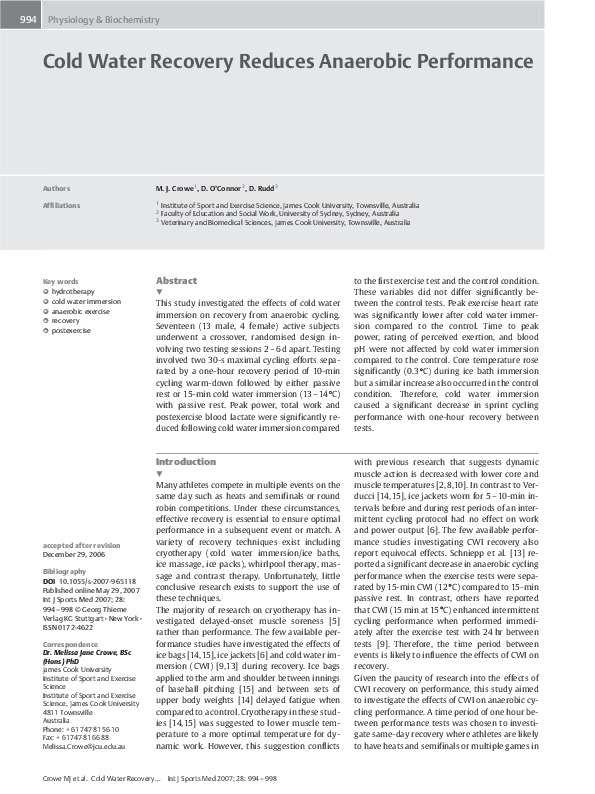 (PDF) Cold Water Recovery Reduces Anaerobic Performance