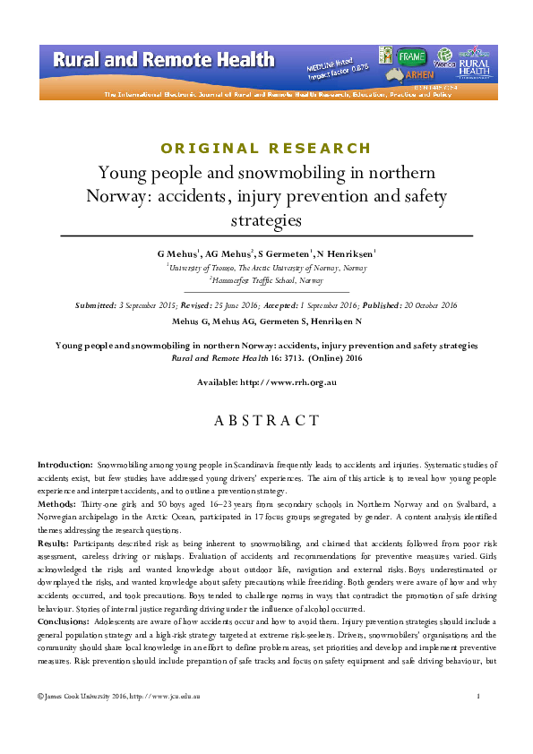 (PDF) Young people and snowmobiling in northern Norway: accidents ...