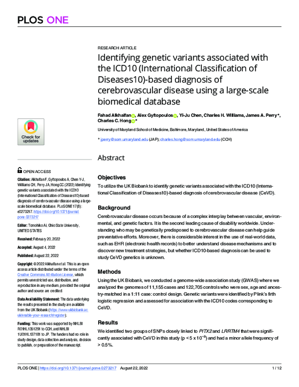(PDF) Identifying genetic variants associated with the ICD10 (International Classification of ...