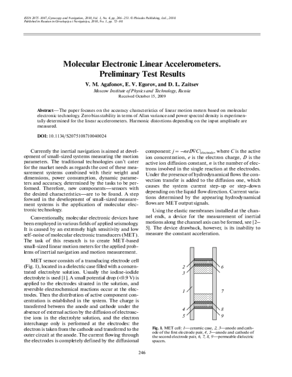 (PDF) Molecular electronic linear accelerometers. Preliminary test results