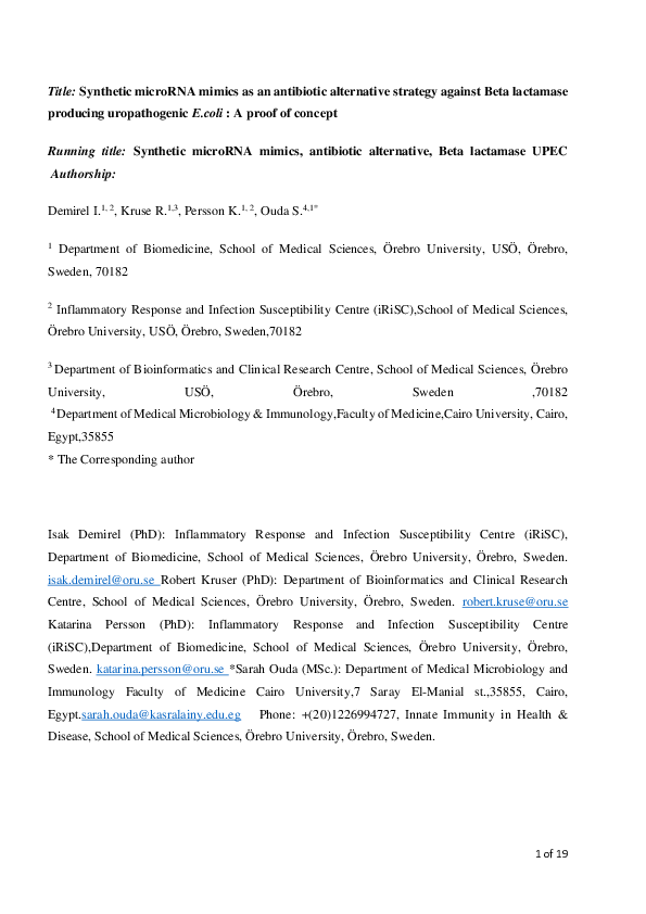 (PDF) Title: Synthetic microRNA mimics as an antibiotic alternative ...