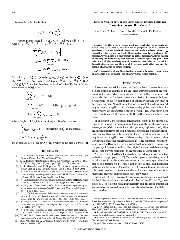 (PDF) Robust Nonlinear Control Associating Robust Feedback ...