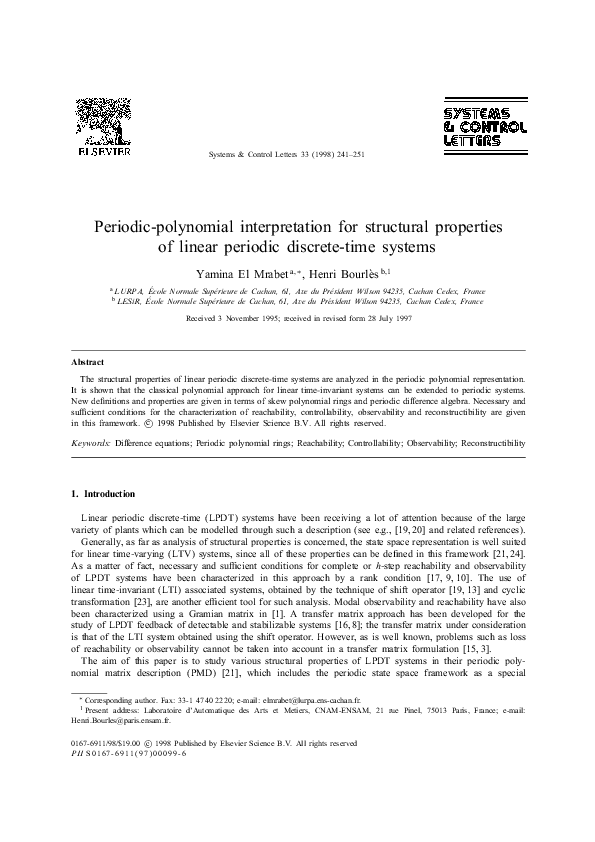 Pdf Periodic Polynomial Interpretation For Structural Properties Of Linear Periodic Discrete