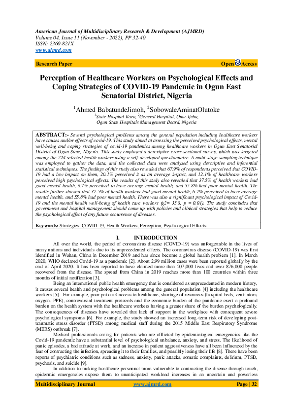 (PDF) Perception of Healthcare Workers on Psychological Effects and ...
