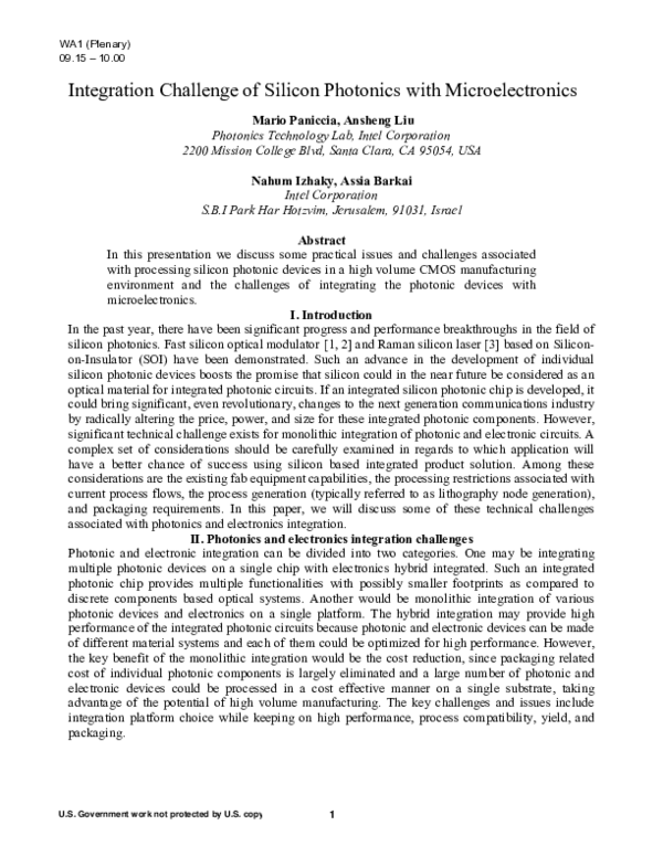 (PDF) Integration challenge of silicon photonics with microelectronics