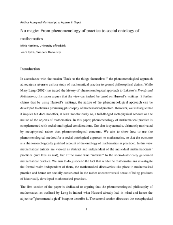 (PDF) No magic: From phenomenology of practice to social ontology of ...