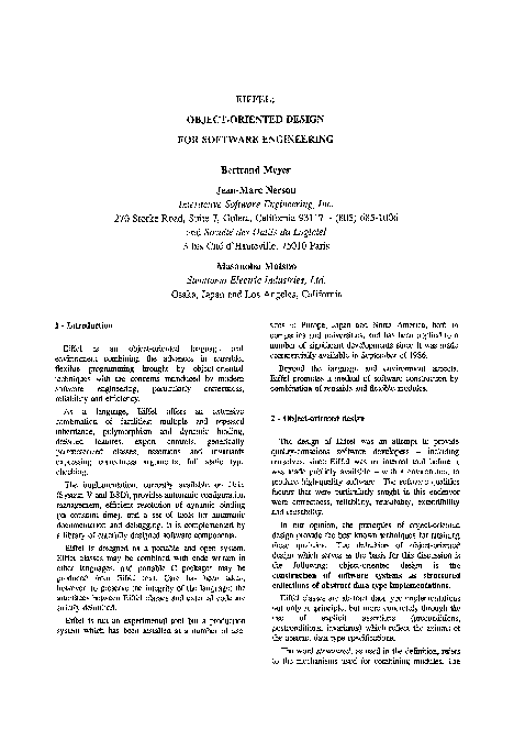 (PDF) Eiffel: Object-oriented design for software engineering