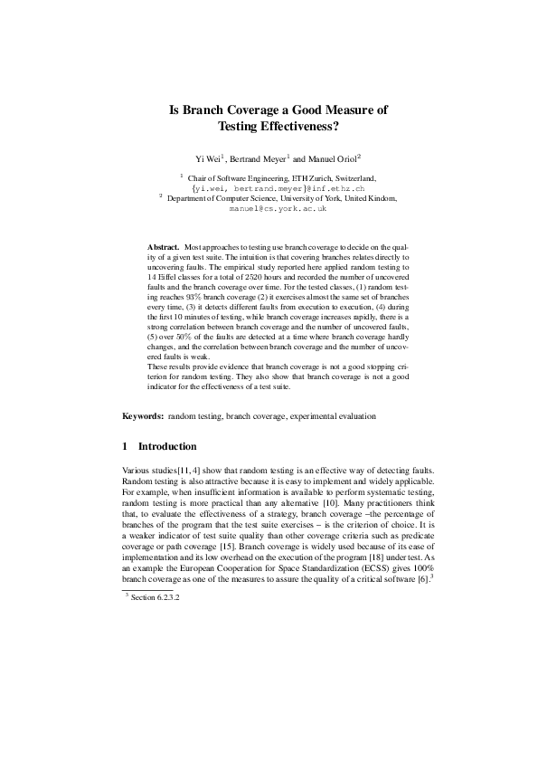 Pdf Is Branch Coverage A Good Measure Of Testing Effectiveness