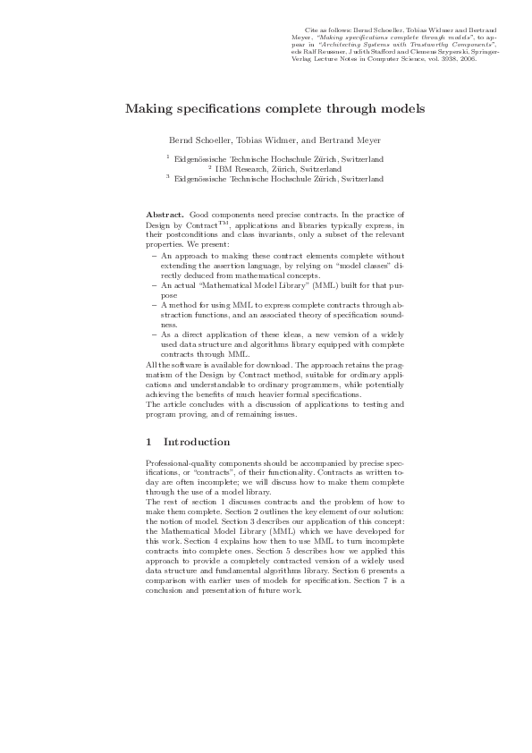 (PDF) Making Specifications Complete Through Models