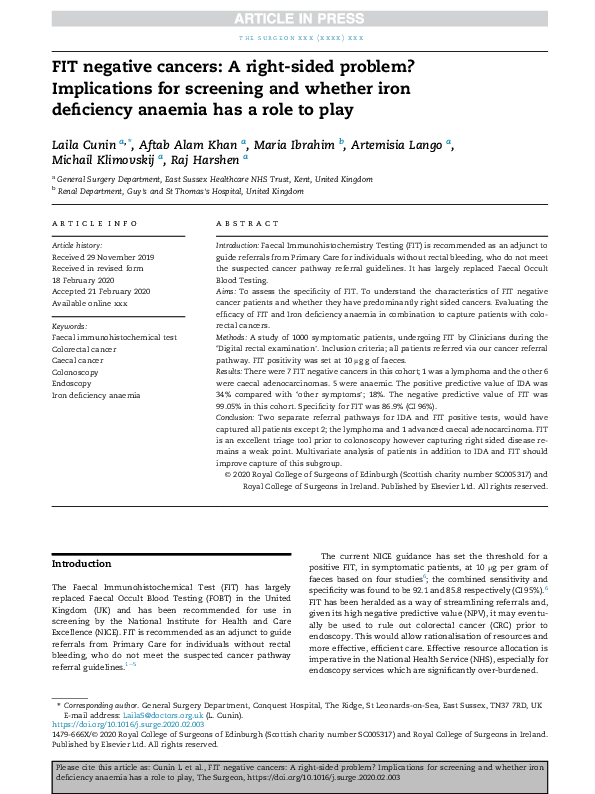 (PDF) FIT negative cancers: A right-sided problem? Implications for ...