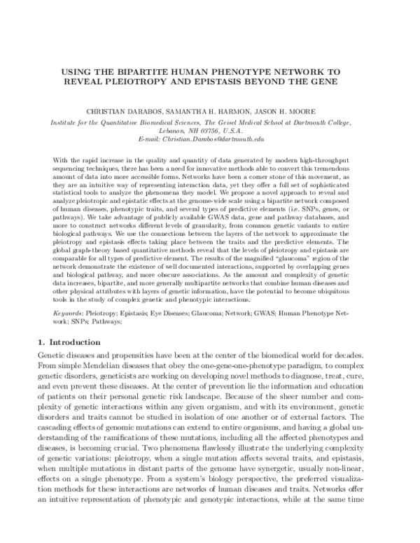 (PDF) Using the Bipartite Human Phenotype Network to Reveal Pleiotropy ...