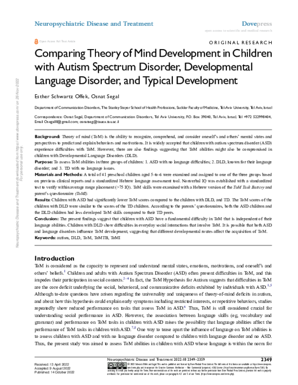 (PDF) Comparing Theory of Mind Development in Children with Autism Spectrum Disorder ...