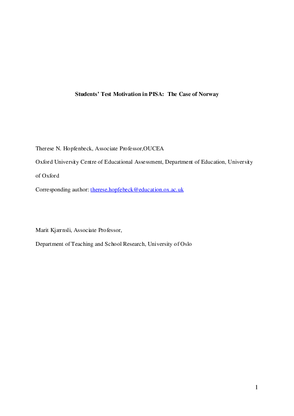 (PDF) Students’ test motivation in PISA: the case of Norway