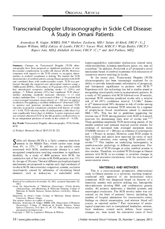 (PDF) Transcranial Doppler Ultrasonography in Sickle Cell Disease