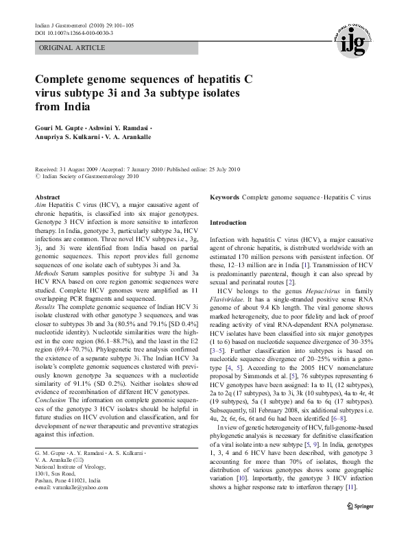 (PDF) Complete genome sequences of hepatitis C virus subtype 3i and 3a ...