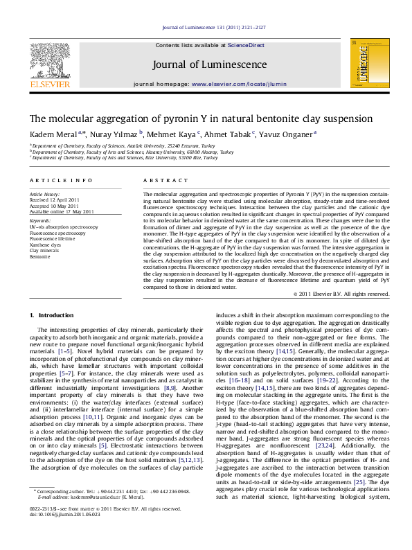 (PDF) The molecular aggregation of pyronin Y in natural bentonite clay ...