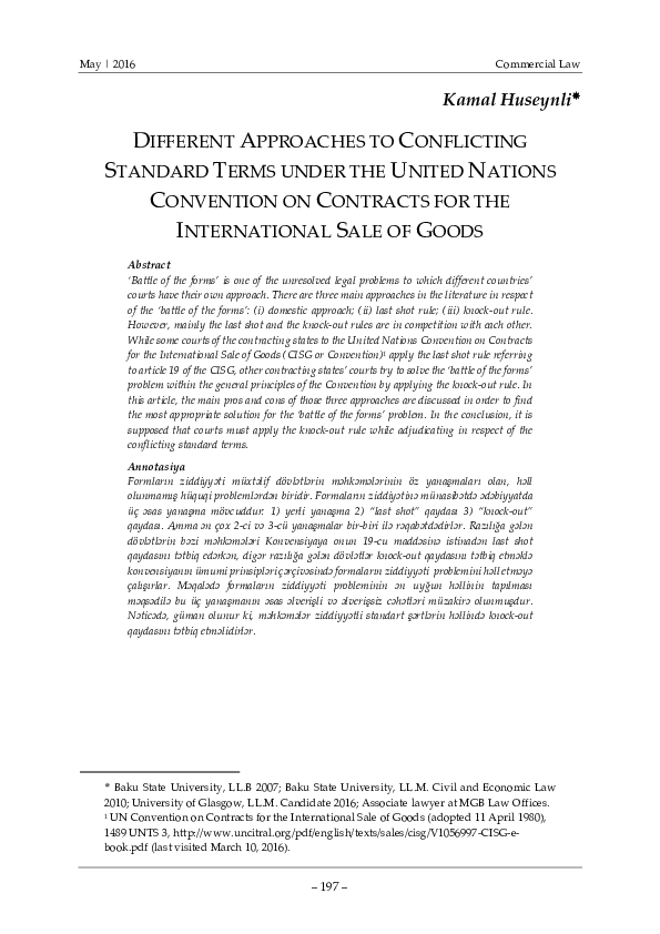 (PDF) Different Approaches to Conflicting Standard Terms under the ...