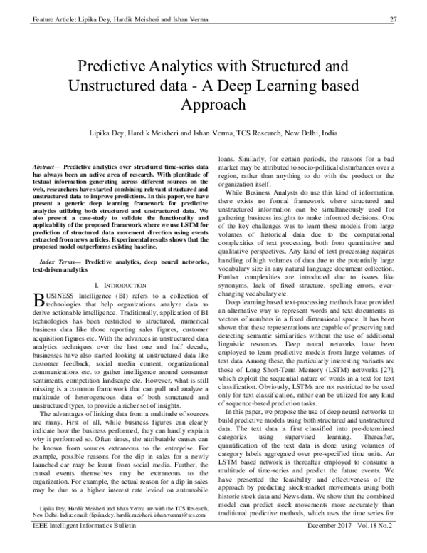(PDF) Predictive Analytics with Structured and Unstructured data - a Deep Learning based Approach