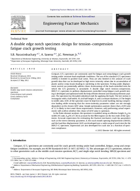 (PDF) A double edge notch specimen design for tension–compression ...