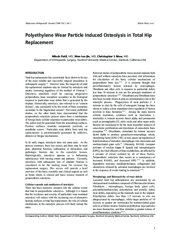 (PDF) Polyethylene Wear Particle Induced Osteolysis In Total Hip ...