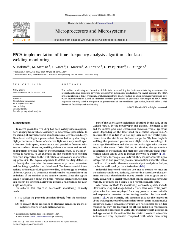 (PDF) FPGA implementation of time–frequency analysis algorithms for laser welding monitoring