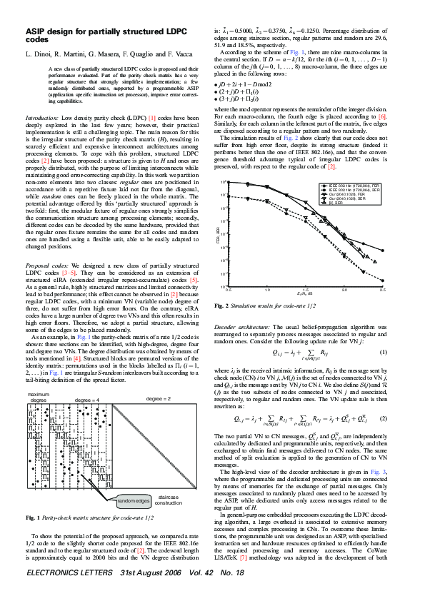 Pdf Asip Design For Partially Structured Ldpc Codes Fabrizio Vacca
