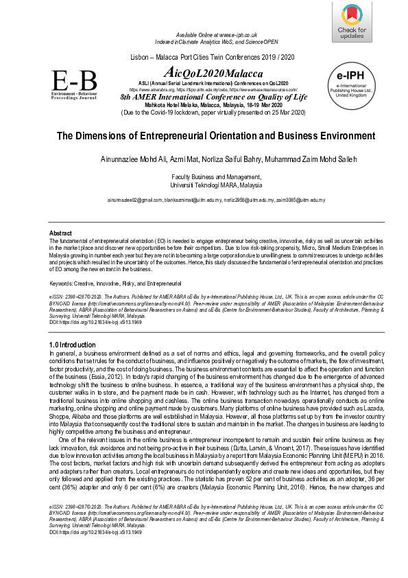 (PDF) Entrepreneurial Orientation in SMEs: A Study