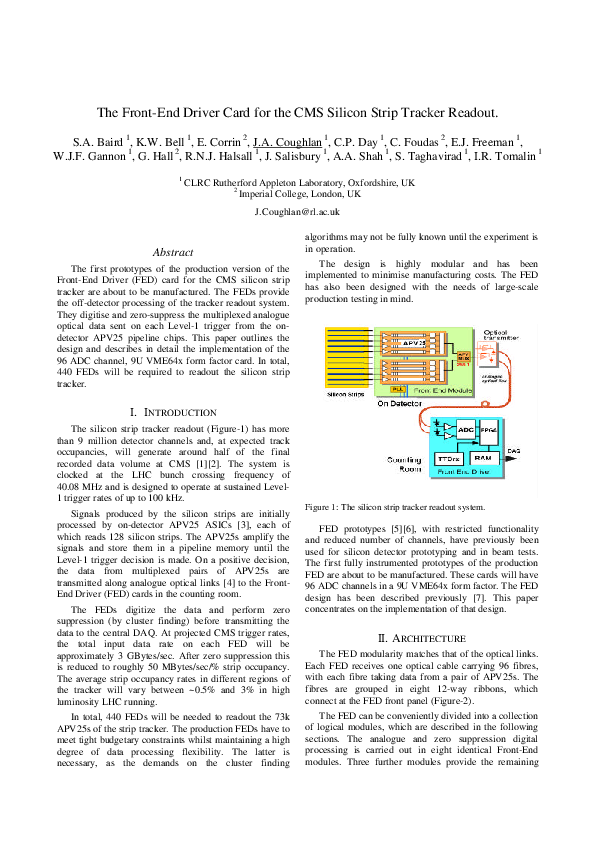 (PDF) The front-end driver card for the CMS silicon strip tracker readout