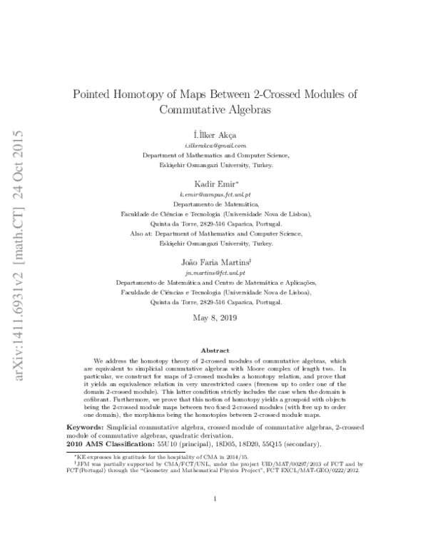 (PDF) Pointed homotopy of maps between 2-crossed modules of commutative ...