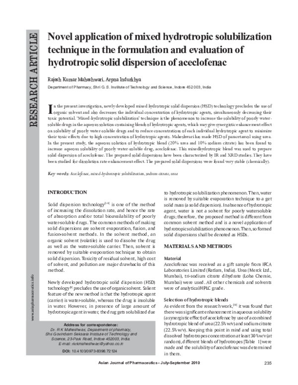 (PDF) Novel application of mixed hydrotropic solubilization technique ...