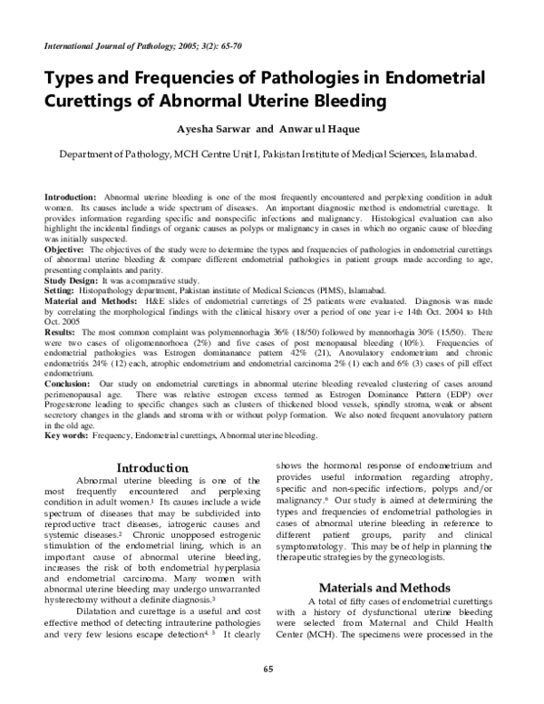 (PDF) Types and Frequencies of Pathologies in Endometrial Curettings of ...