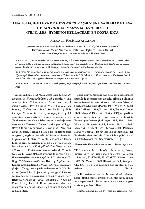 (PDF) Una nueva especie de Hymenophyllum y una variedad nueva de ...