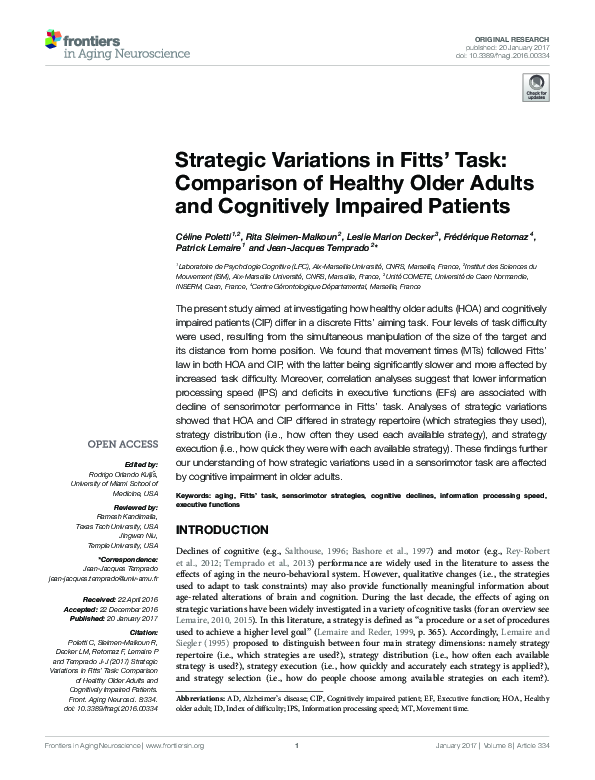 (PDF) Strategic Variations in Fitts' Task: Comparison of Healthy Older ...