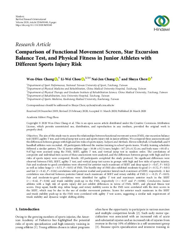 (PDF) Comparison of Functional Movement Screen, Star Excursion Balance ...